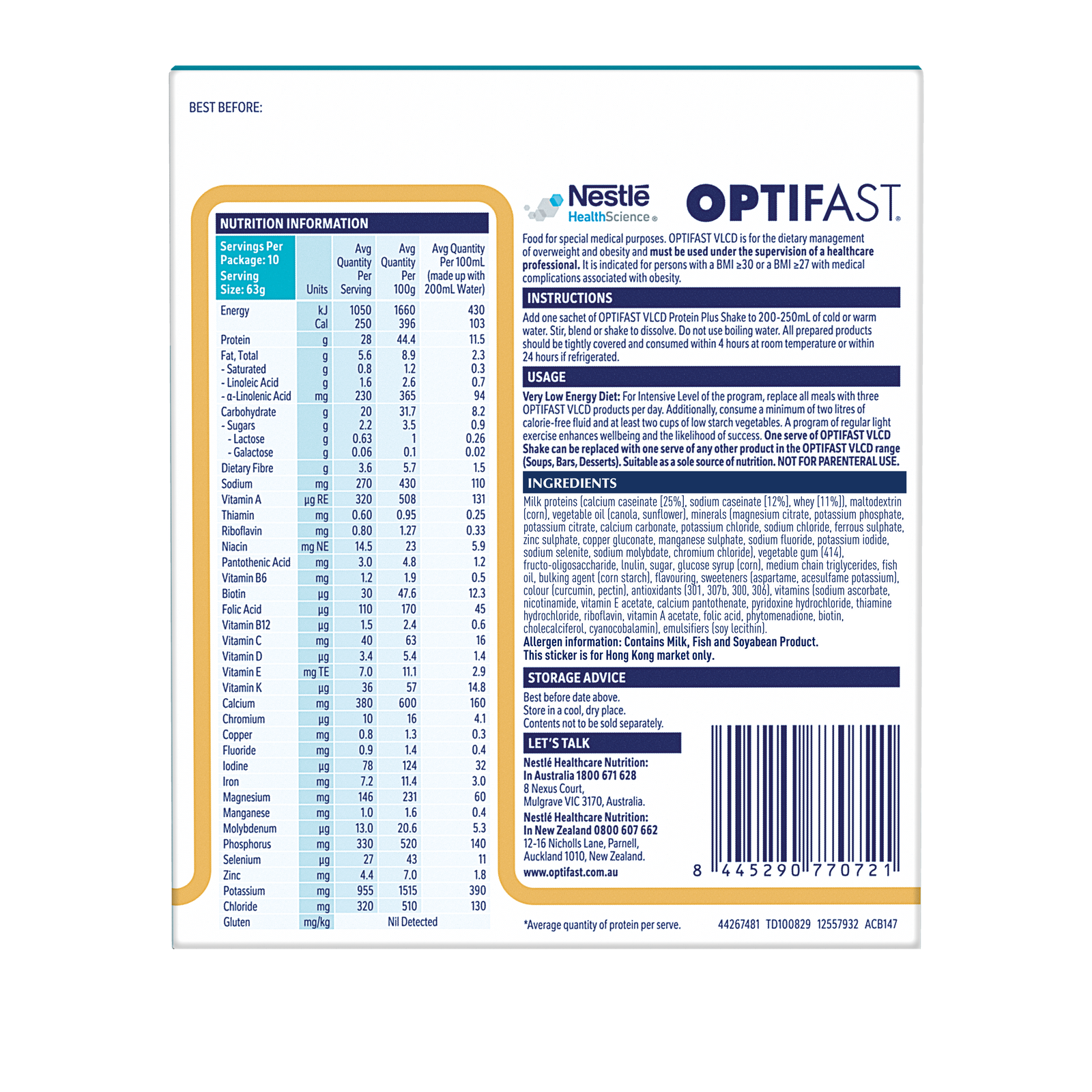 OPTIFAST® 高蛋白瘦身代餐 (呍呢嗱味) 10 x 63克 (产品有效期至: 2026年11月10日) – NESTLÉ HK eShop